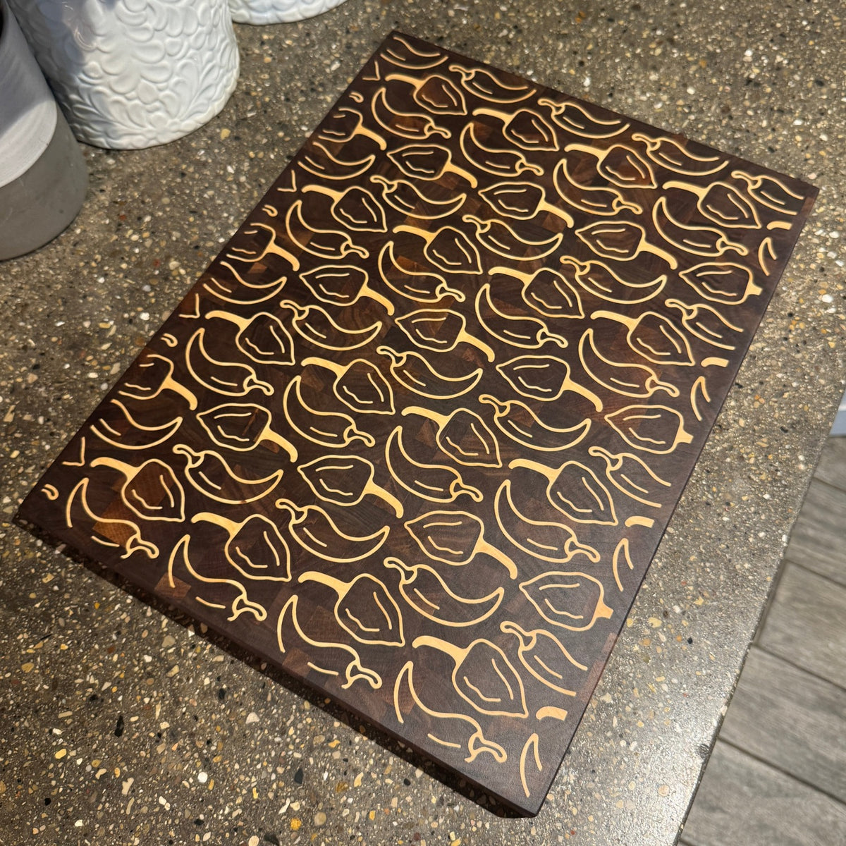 Hot Pepper Inlay Cutting Board - Walnut End Grain Cutting Board