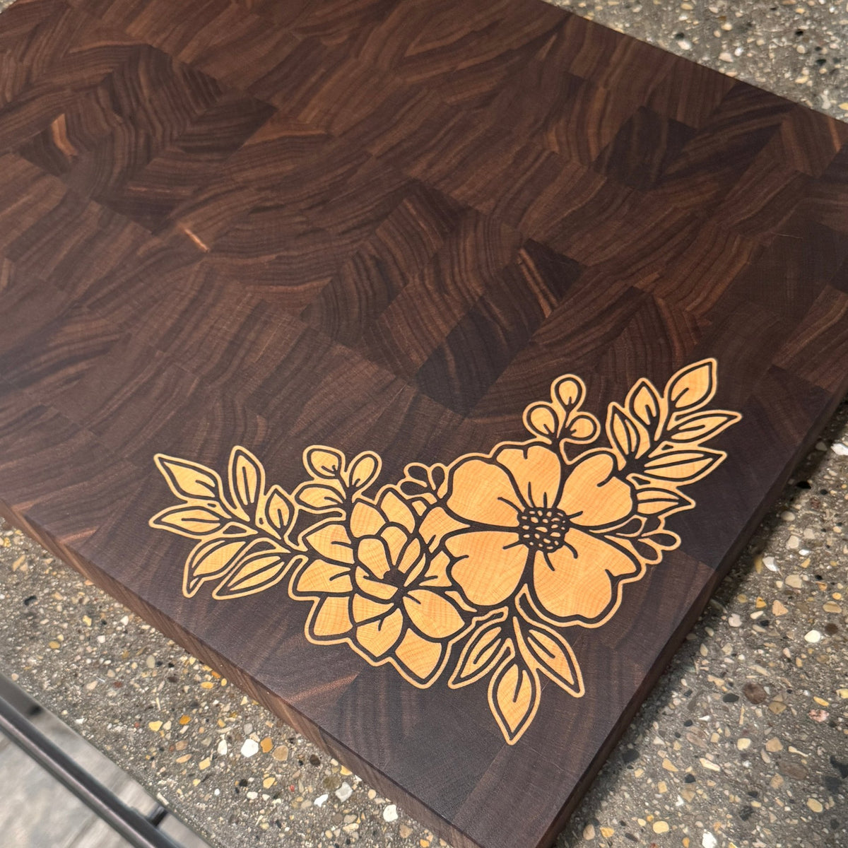 Walnut End Grain Cutting Boards with Custom Flower Inlay